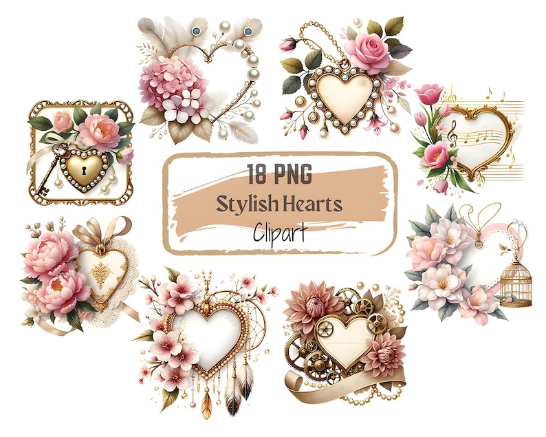 Whimsical Heart Clipart Bundle, Colorful Heart Graphics, Watercolor ...