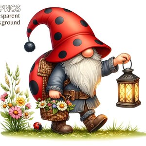 14 Ladybug Gnome Clipart Bundle, Garden Gnome Graphics, Spring Png ...