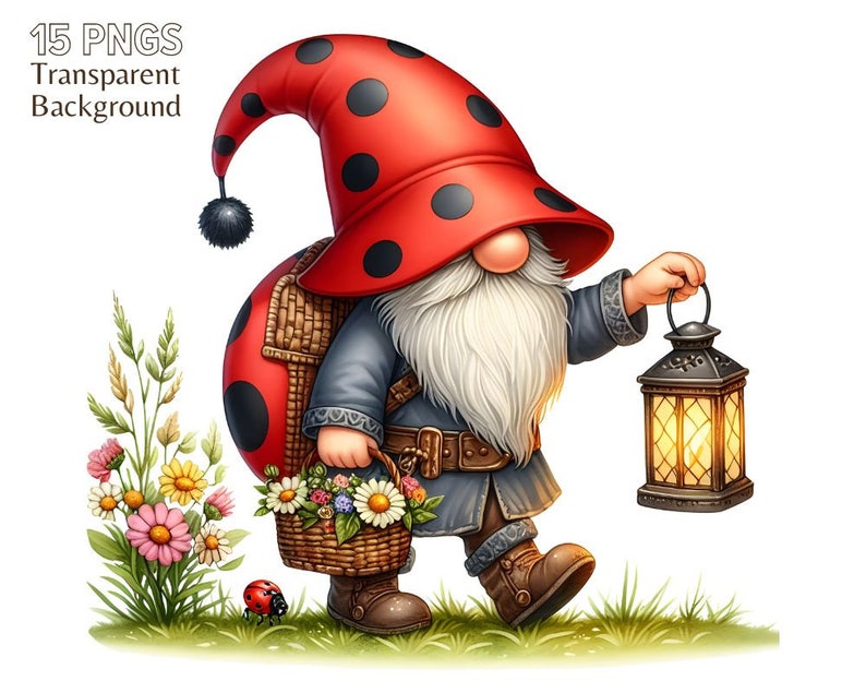 14 Ladybug Gnome Clipart Bundle, Garden Gnome Graphics, Spring Png ...