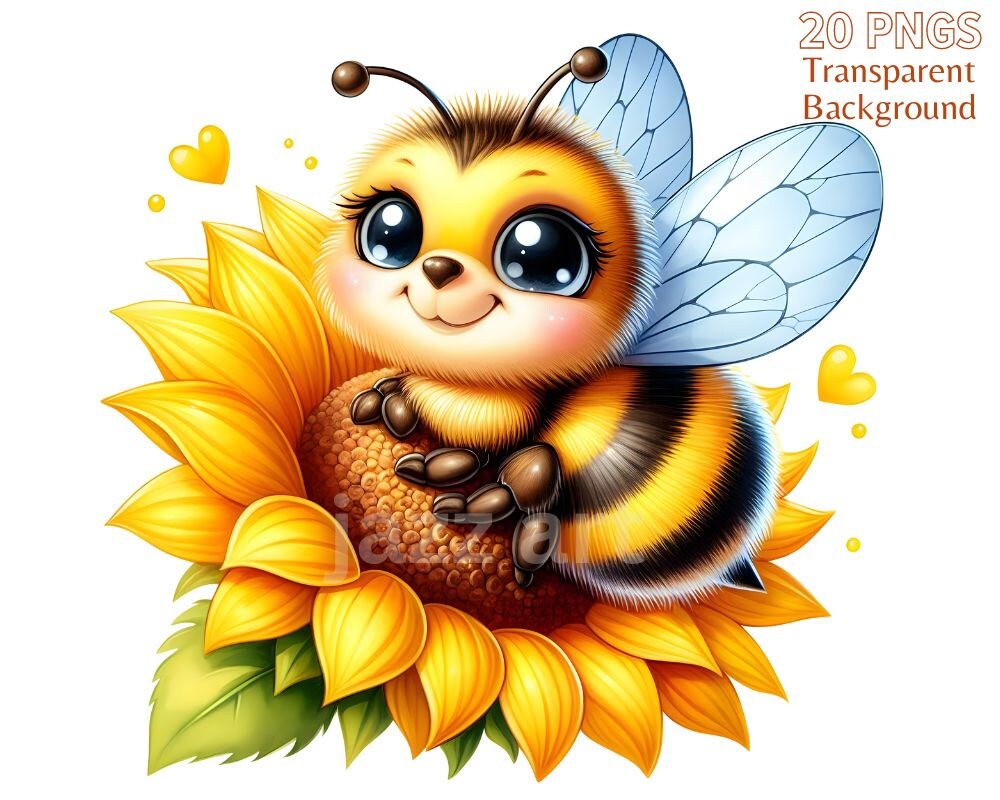 Floral Bee Clipart Bundle: Watercolor Bee PNG, Commercial Use (digital ...