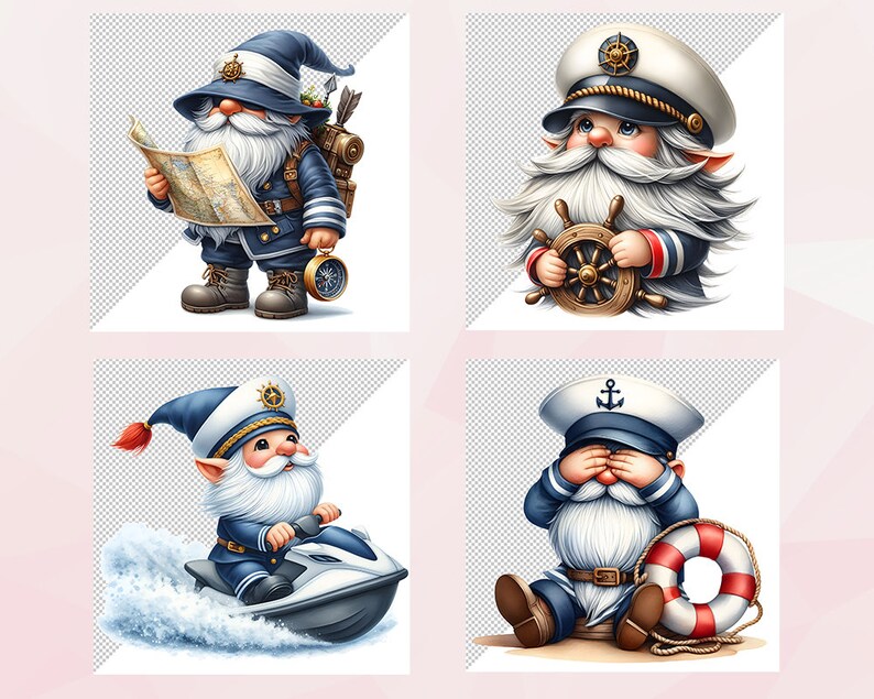 14 Nautical Gnome Clipart Bundle, Beach Gnome Png Graphics, Nautical ...