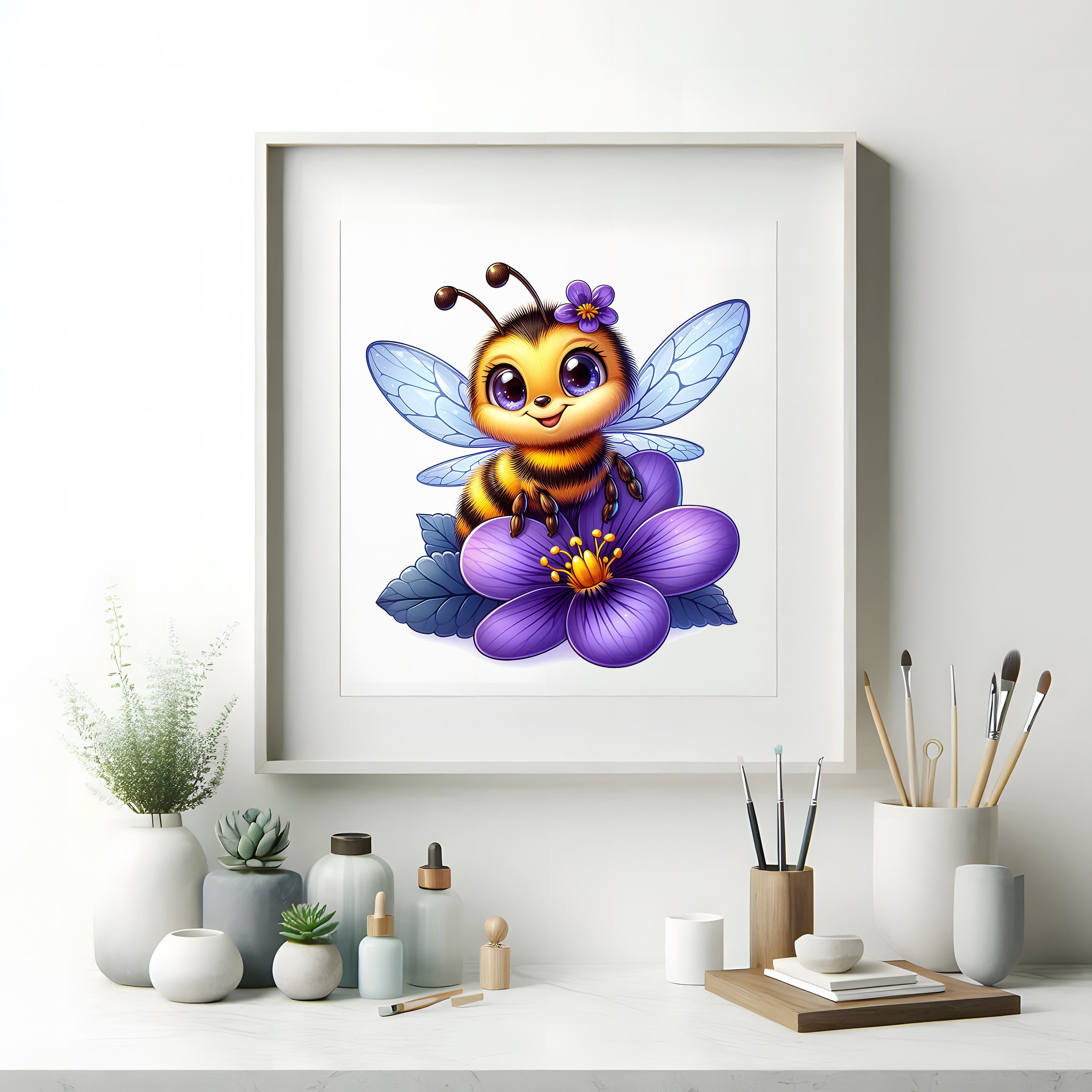 Floral Bee Clipart Bundle: Watercolor Bee PNG, Commercial Use (digital ...