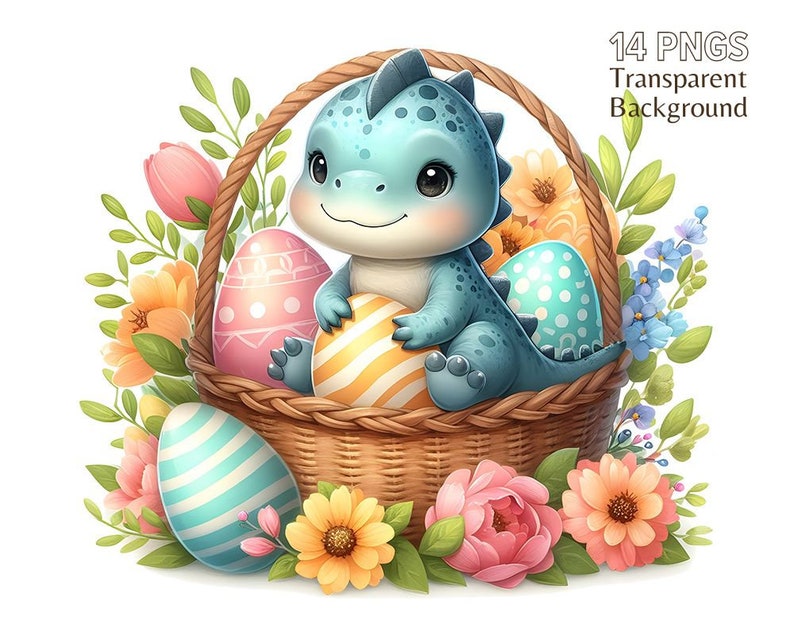 14 Easter Dinosaurs Clipart Bundle, Dinosaur Png Graphics, Happy Easter ...