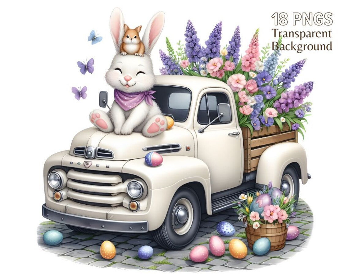 Easter Bunny Truck Clipart: Spring PNG Bundle (commercial Use) - Etsy