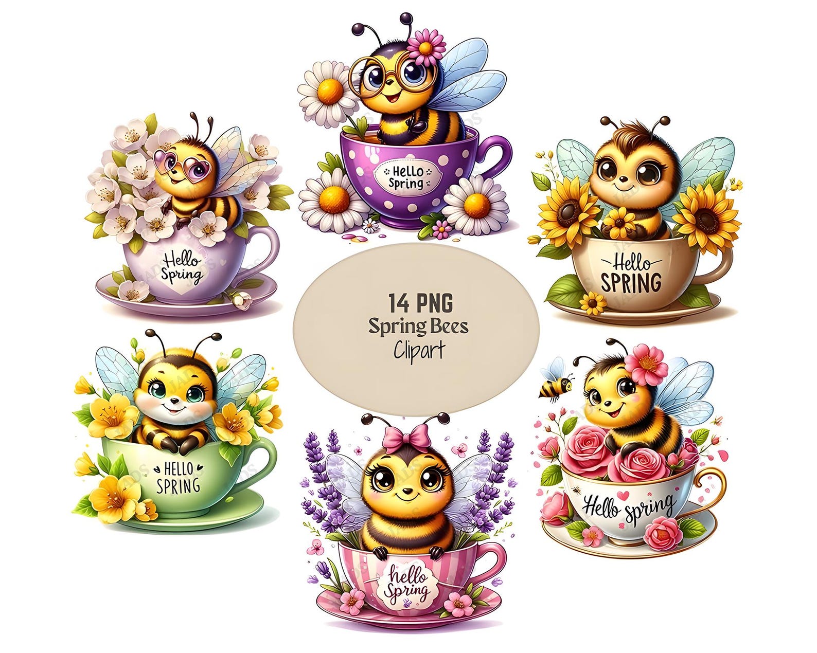 Spring Bees Clipart Bundle, Cute Bee Clipart, Honeybee Clipart, Hello ...