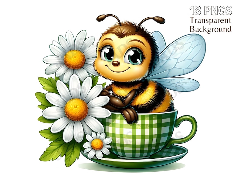 Tea Cup Bees and Daisy Clipart Bundle, Cute Bee Clipart, Honeybee ...
