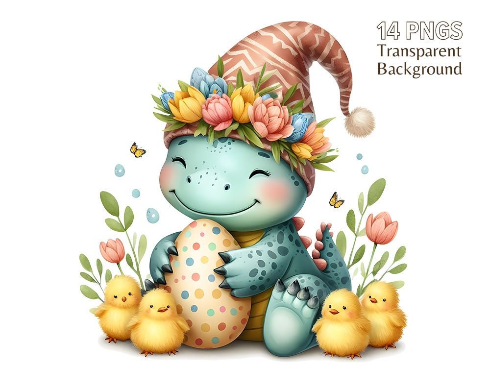 14 Easter Dinosaurs Clipart Bundle, Dinosaur Png Graphics, Happy Easter ...