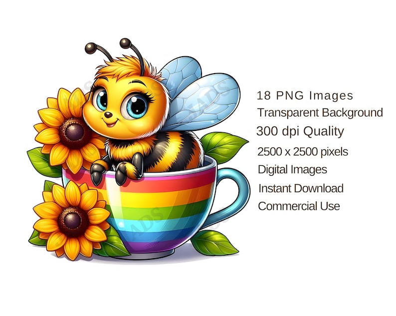 Sunflower Bees Clipart Bundle, Cute Bee Clipart, Sunflower Png Design ...