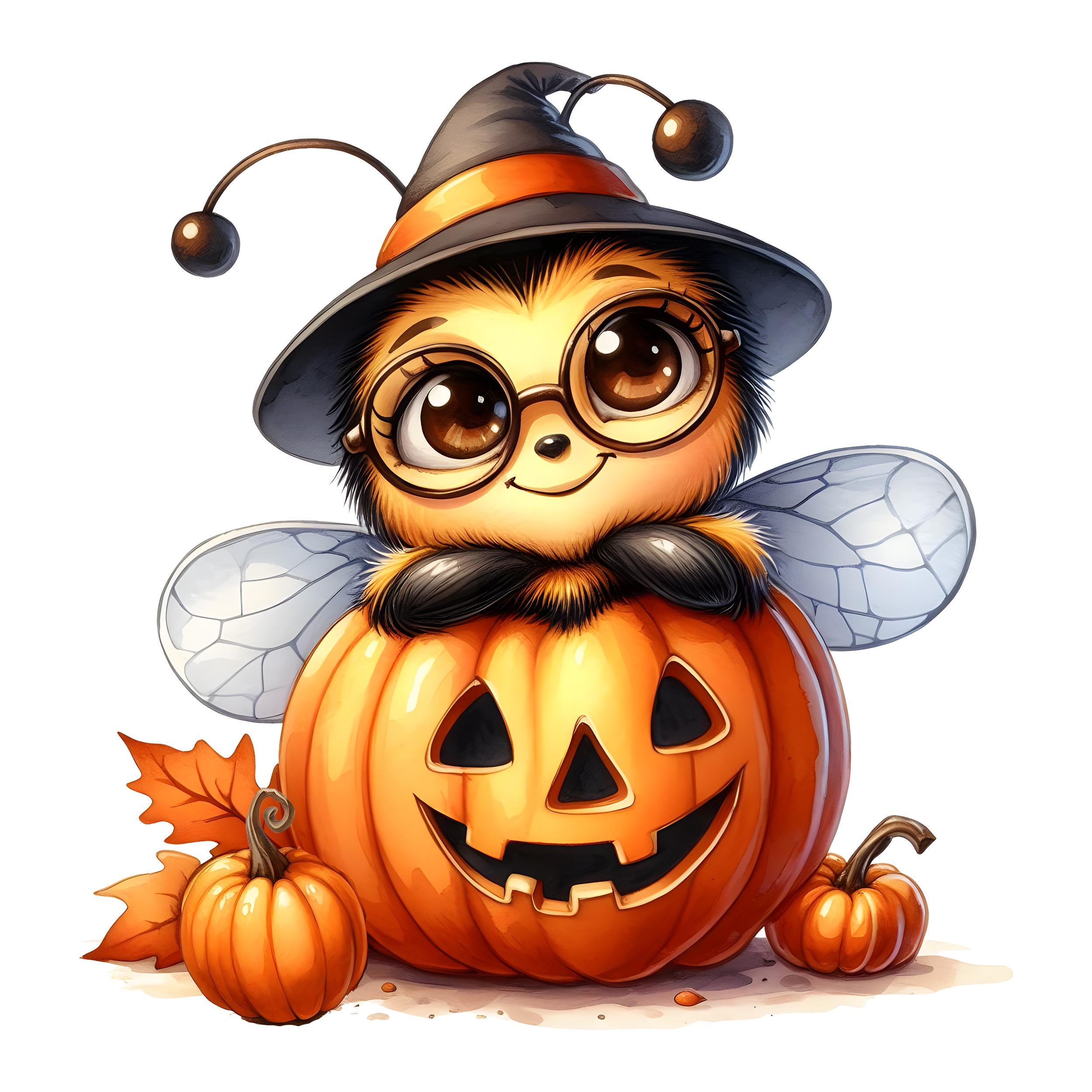 Halloween Pumpkin Bee Clipart | Cute Spooky Bee PNG | Fall Halloween ...