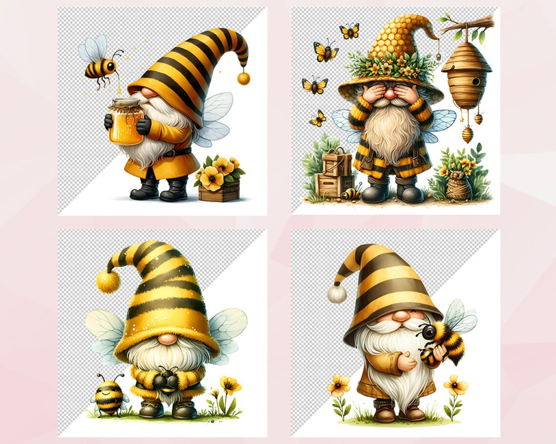 15 Bee Gnome Clipart Bundle, Gnome Sublimation, Gardening Gnome Png ...