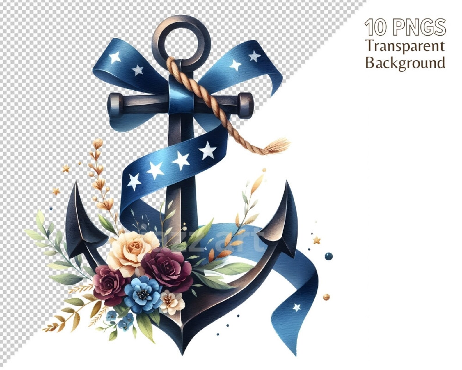 Steel Blue Anchor Clipart Bundle, Nautical Clipart, Nautical Wall Art ...