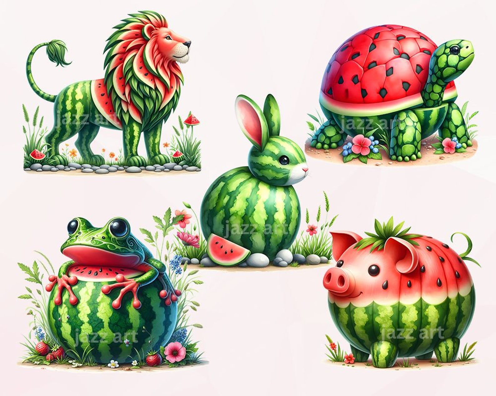 Watermelon Animals Clipart Bundle: Summer Graphics (digital Download ...
