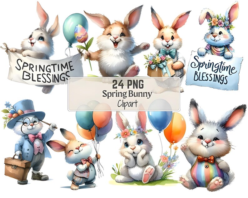 Cute Bunny Clipart Bundle, Happy Easter Png, Easter Png Bundle, Floral ...