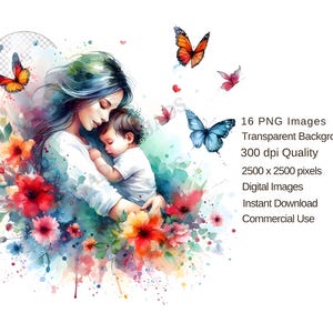 Watercolor Mother's Day Clipart Bundle: Floral PNG Designs (commercial ...