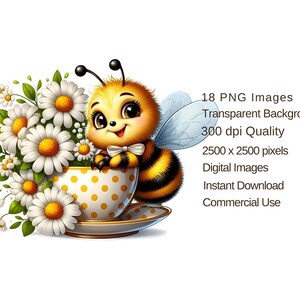 Tea Cup Bees and Daisy Clipart Bundle, Cute Bee Clipart, Honeybee ...