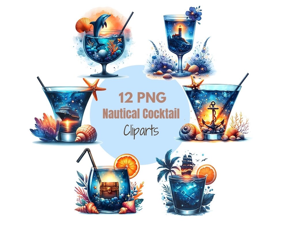 Nautical Cocktail Clipart: Summer Drinks PNG, Commercial Use (digital ...