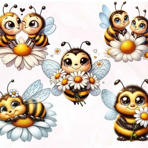 Cute Bees and Daisy Clipart Bundle, Cute Bee Clipart, Honeybee Clipart ...