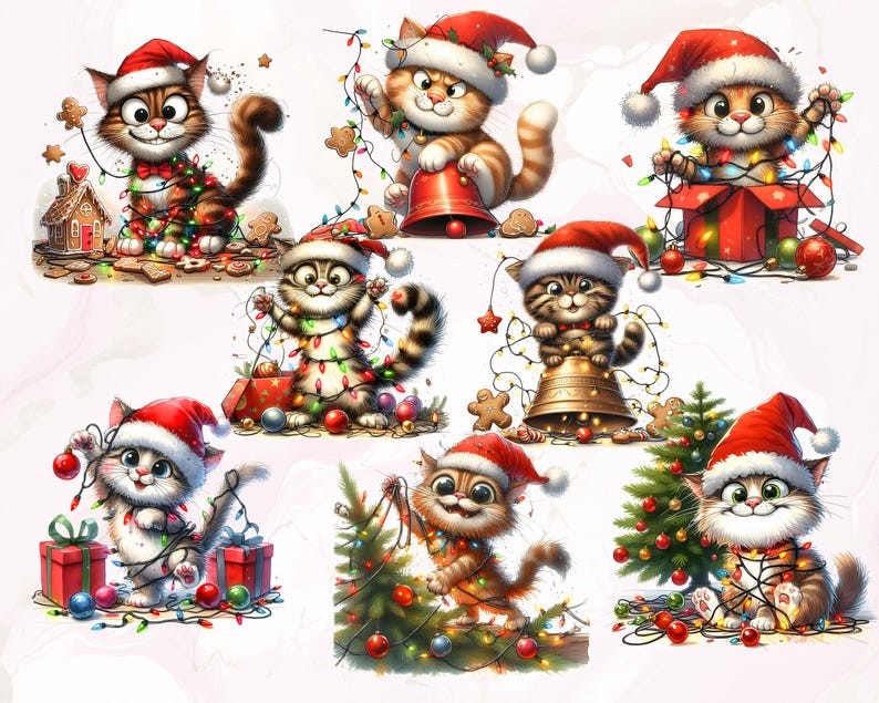 Christmas Cat Clipart Bundle: Festive Kitten PNG Graphics (commercial ...