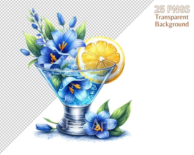 Watercolor Floral Cocktail Clipart: Summer Drink PNG Bundle (commercial ...