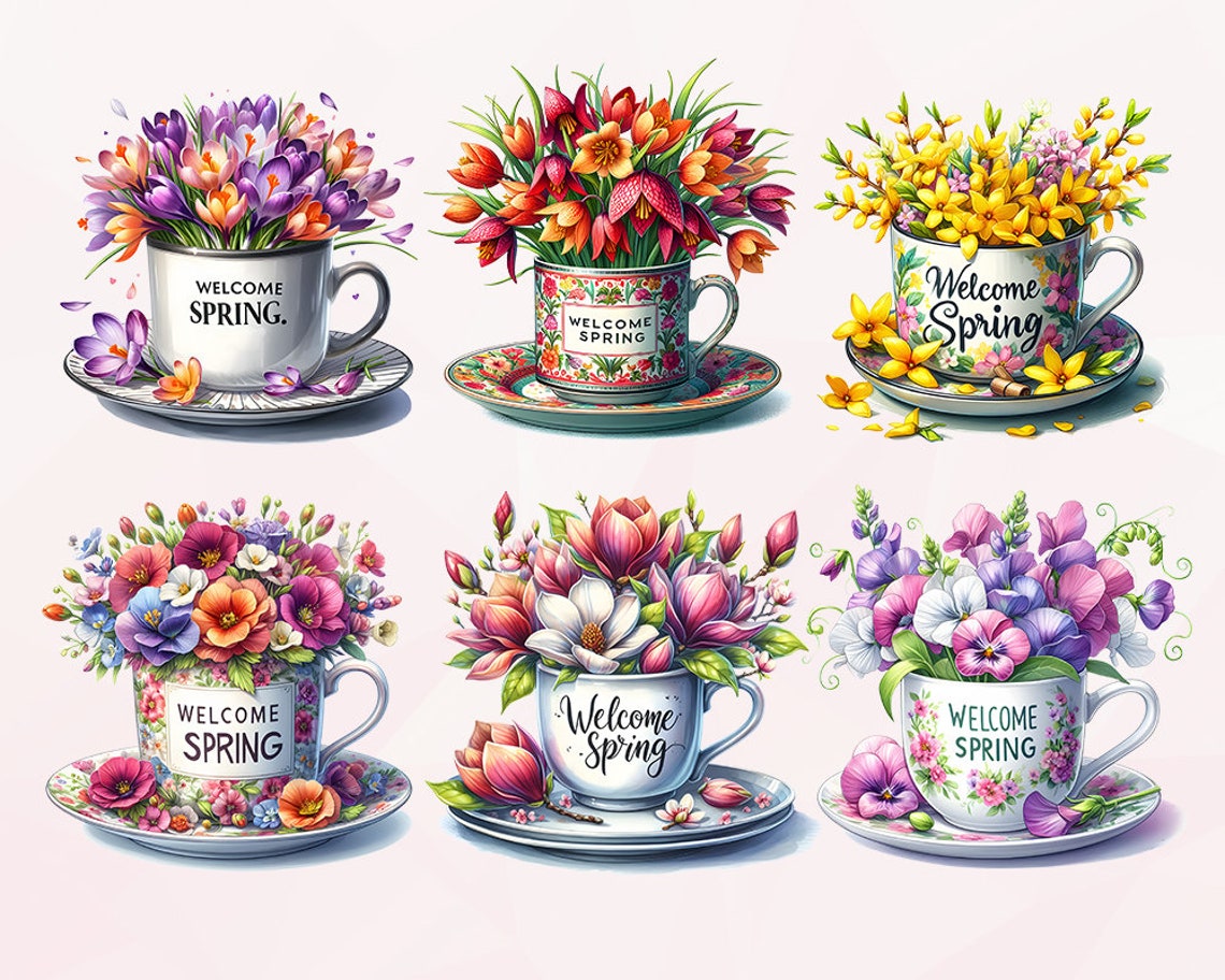 20 Spring Flowers and Mug Clipart Bundle, Spring Graphic, Botanical ...