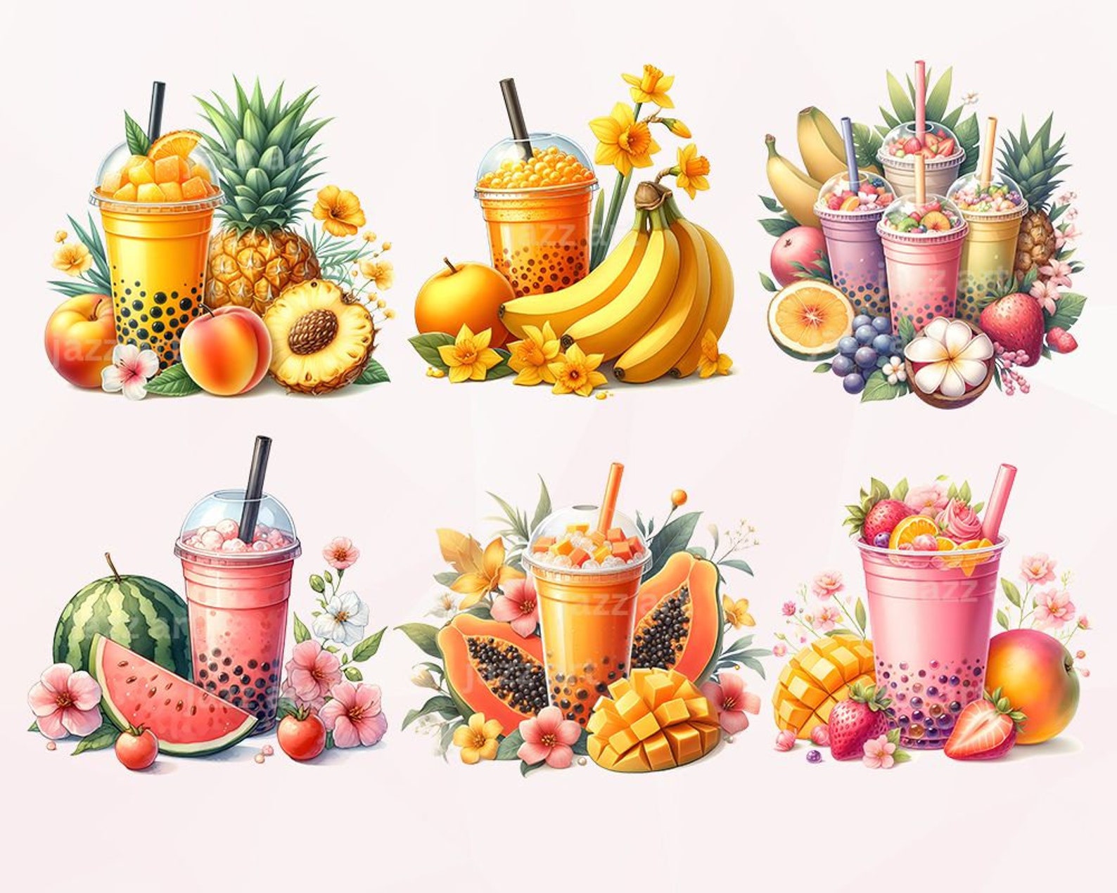 Summer Bubble Tea Clipart Bundle, Watercolor Bubble Tea, Bubble Tea ...