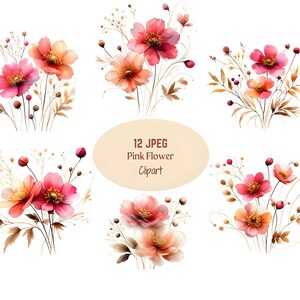 Pink Watercolor Flower Clipart Bundle: Blush & Rose Floral PNG (digital ...