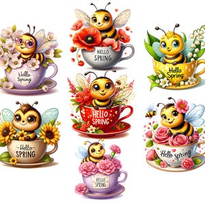Spring Bee Clipart Bundle: Watercolor Teacup Floral PNG (commercial Use ...