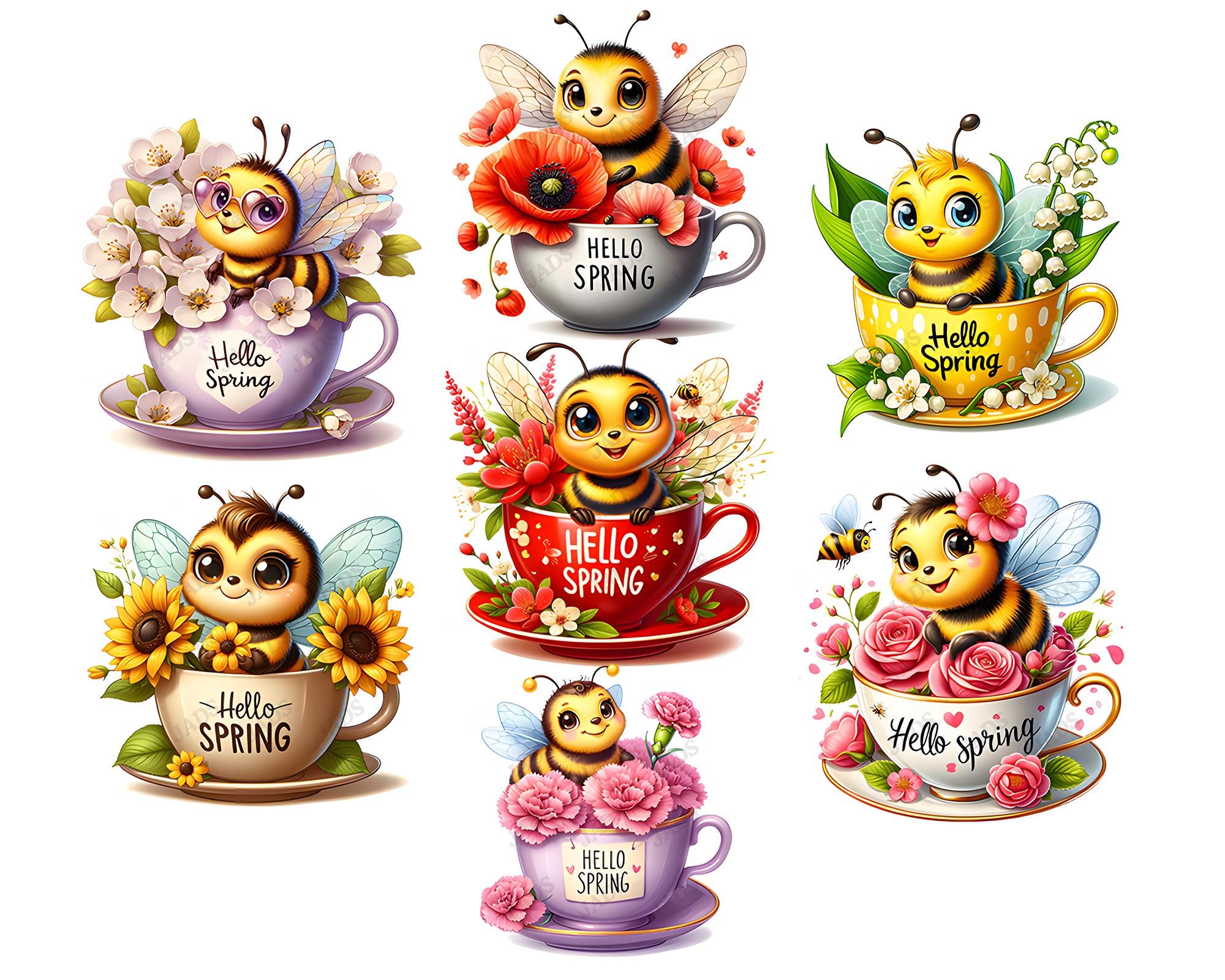 Spring Bees Clipart Bundle, Cute Bee Clipart, Honeybee Clipart, Hello ...