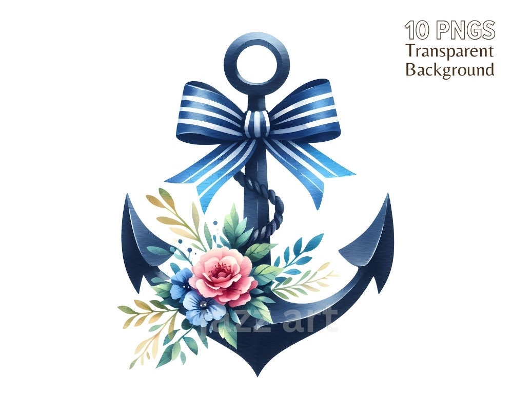 Steel Blue Anchor Clipart Bundle, Nautical Clipart, Nautical Wall Art ...