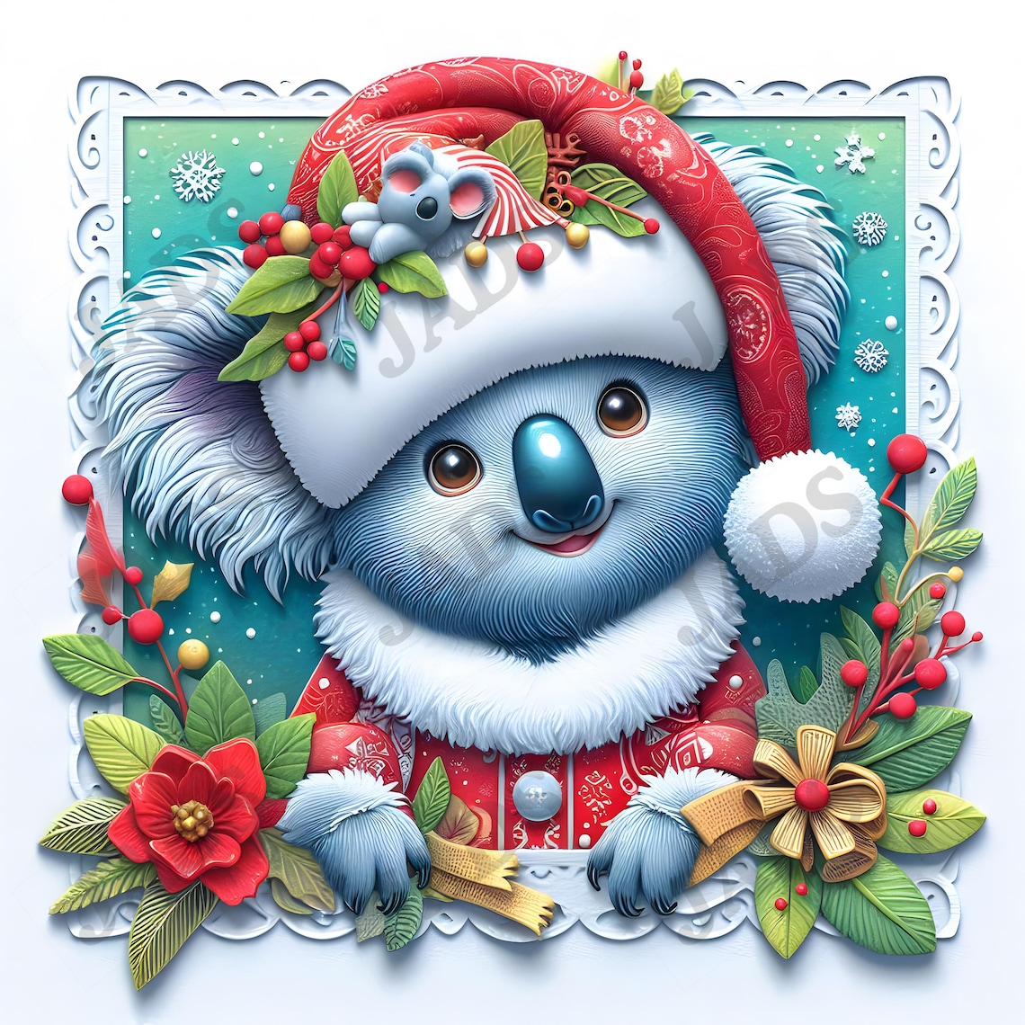3D Christmas Koala Clipart: Festive Holiday Graphics (JPEG) - Etsy