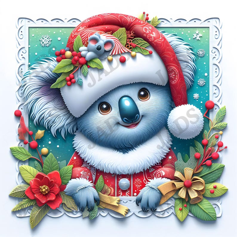 3D Christmas Koala Clipart: Festive Holiday Graphics (JPEG) - Etsy