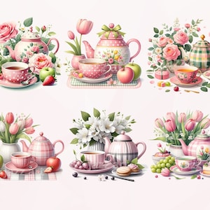 Watercolor Tea Party Clipart Bundle: Floral Tea Illustration (PNG ...