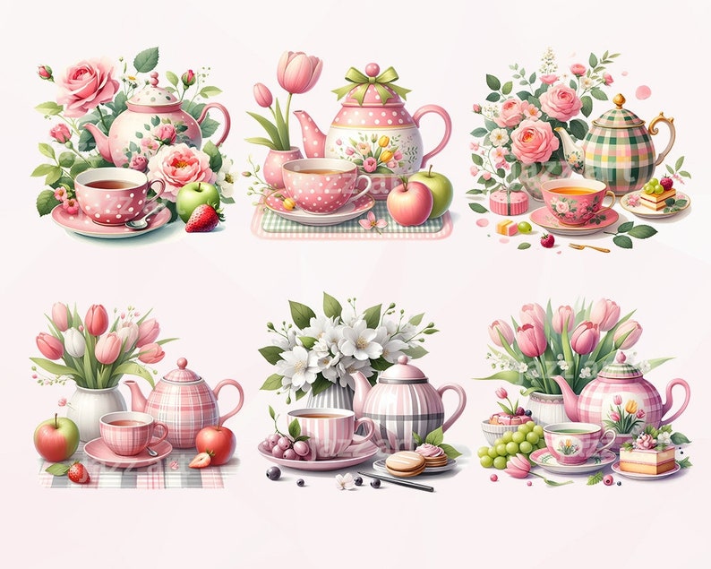 Watercolor Tea Party Clipart Bundle: Floral Tea Illustration (PNG ...