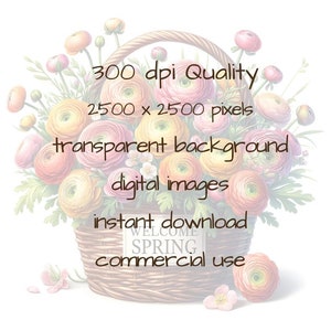 Watercolor Spring Flower Basket Clipart Bundle (PNG, Commercial Use) - Etsy