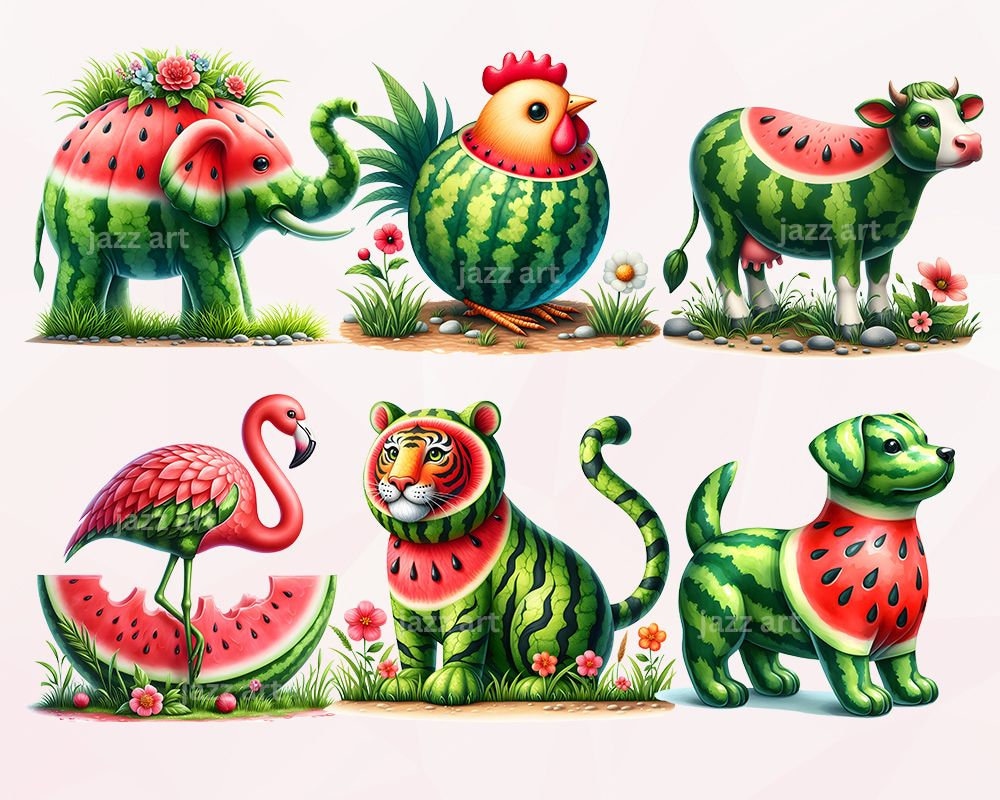 Watermelon Animals Clipart Bundle: Summer Graphics (digital Download ...