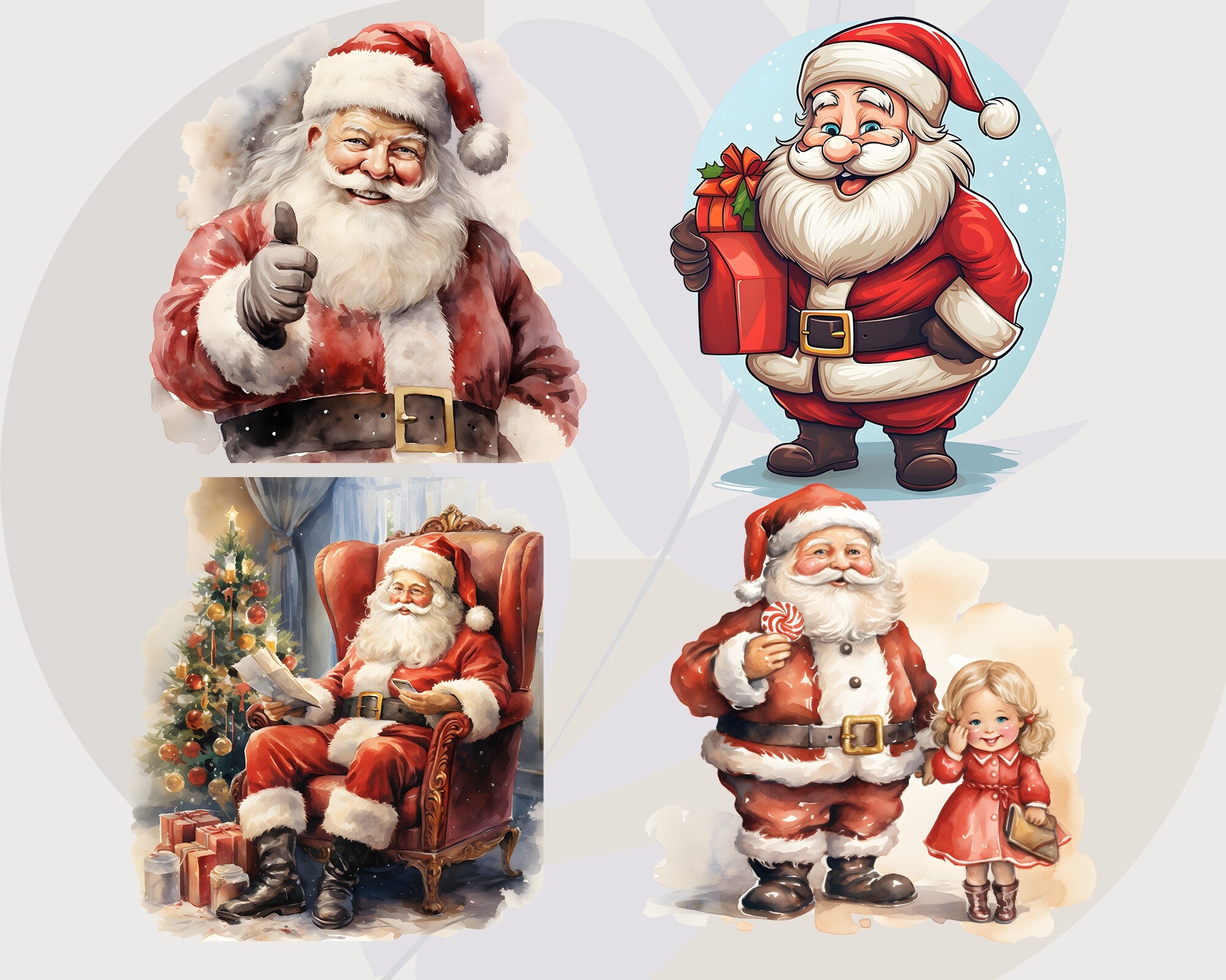 10 Santa Claus Clipart Watercolor Png, Vintage Santa Png, Cute Santa ...