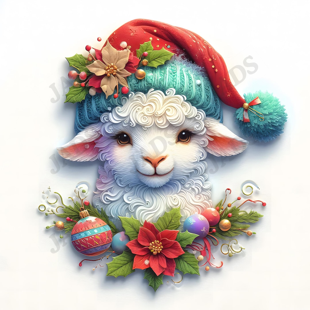 3d Christmas Lamb Jpeg Clipart Bundle, Watercolor Lamb, Sheep Clipart ...