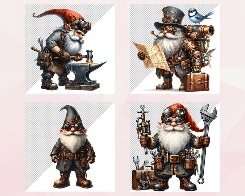 16 Steampunk Gnome Clipart Bundle, Steampunk Gnome Graphics, Fantasy ...