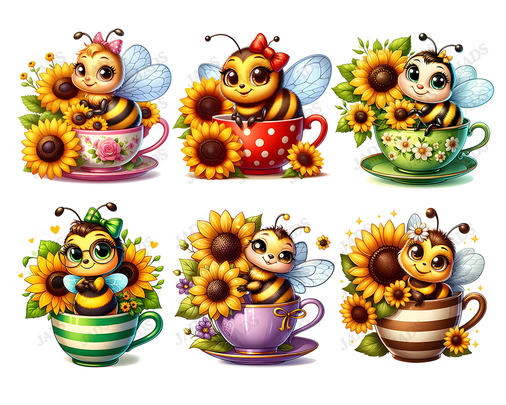Sunflower Bees Clipart Bundle, Cute Bee Clipart, Sunflower Png Design ...
