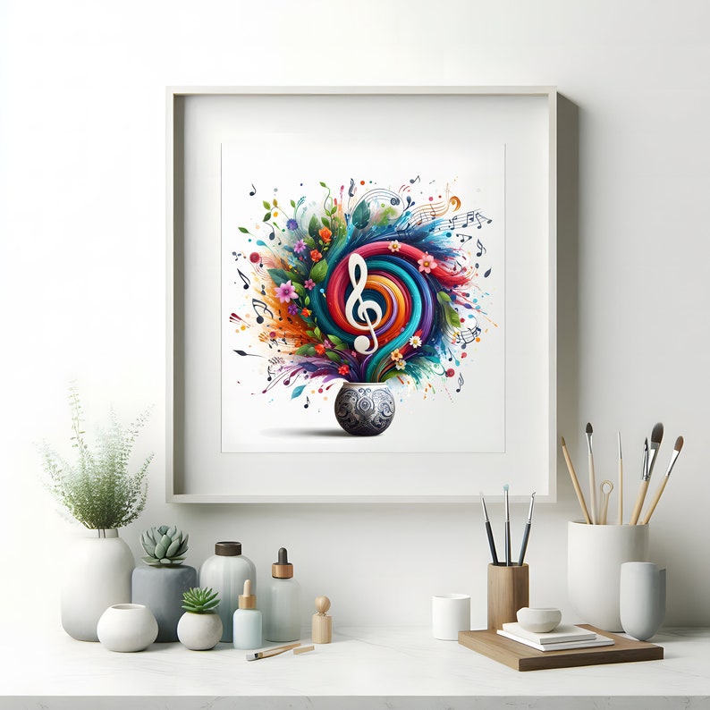 Watercolor Vase Musical Notes Clipart: Floral Music PNG Bundle ...