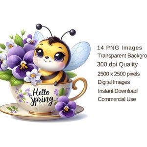 Spring Bees Clipart Bundle, Cute Bee Clipart, Honeybee Clipart, Hello ...