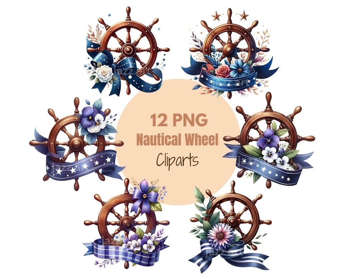 Nautical Wheel Clipart Bundle, Nautical Clipart, Ship Wheel, Nautical ...
