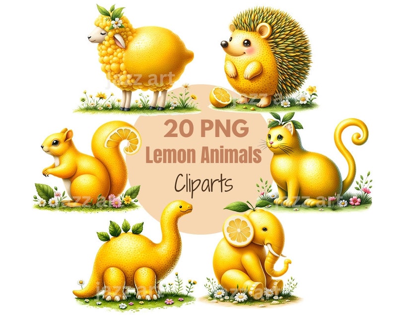 Lemon Animals Clipart Bundle, Lemonade Clipart, Fruit Clipart, Lemon ...