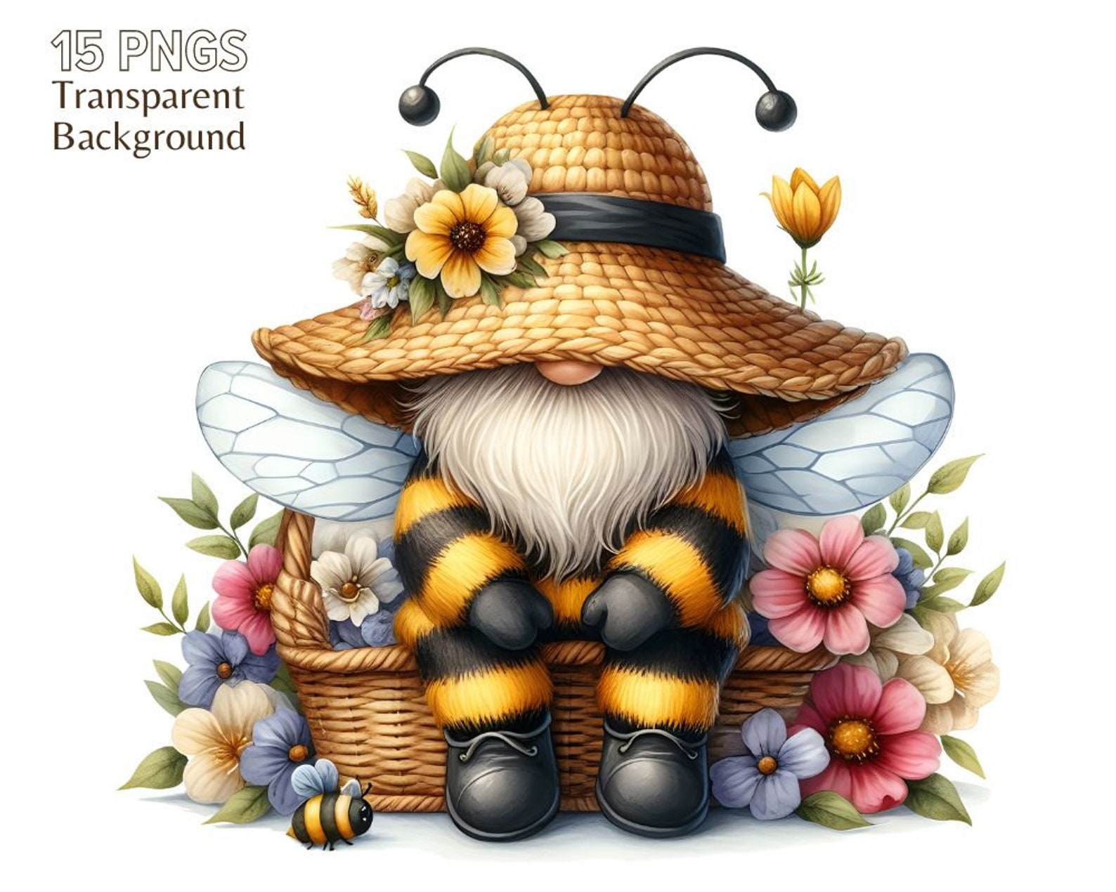 15 Bee Gnome Clipart Bundle, Gnome Sublimation, Gardening Gnome Png ...