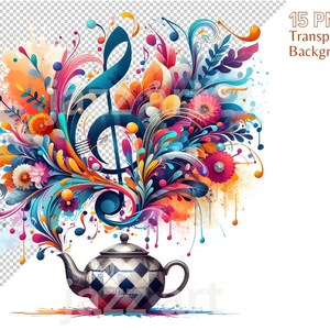 Teapot and Music Notes Clipart Bundle, Tea Party Clipart, Watercolor ...