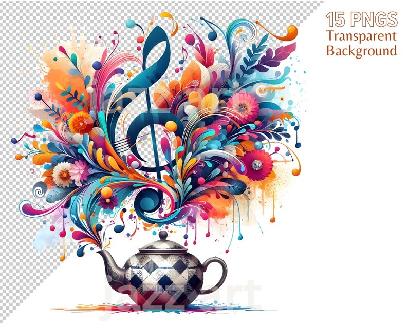 Teapot and Music Notes Clipart Bundle, Tea Party Clipart, Watercolor ...