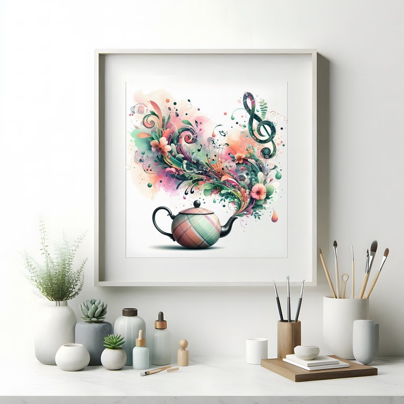 Teapot and Music Notes Clipart Bundle, Tea Party Clipart, Watercolor ...