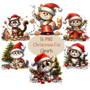 Christmas Cat Clipart Bundle: Festive Kitten PNG Graphics (commercial ...