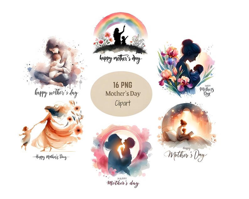 Mother's Day Watercolor Clipart Bundle: Floral PNG Designs (commercial ...
