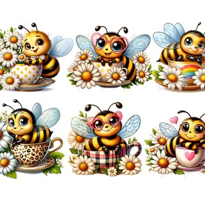 Tea Cup Bees and Daisy Clipart Bundle, Cute Bee Clipart, Honeybee ...